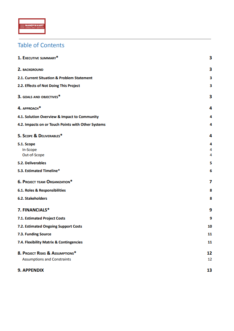 Project Documents Used by Nandyavart Consultancy Services.